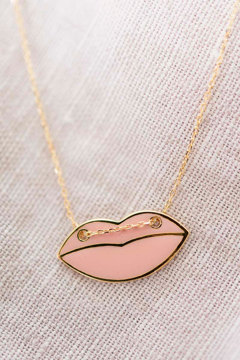 ♥ au coeur de mon atelier Collier Lips - colliers, lips, doré, rose ...